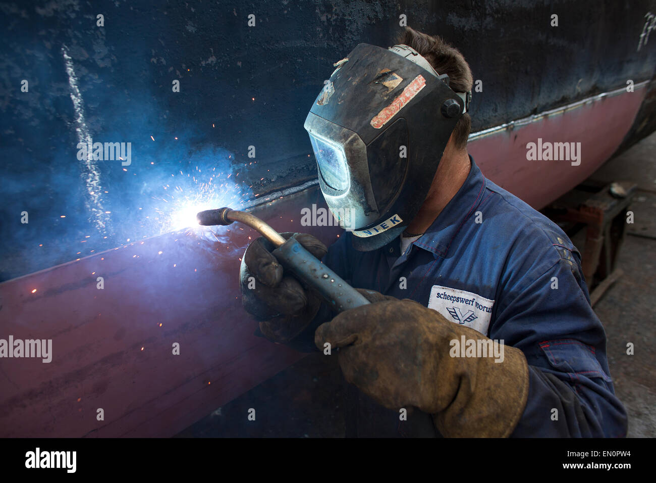 welding on a ship in Holland Stock Photo - Alamy