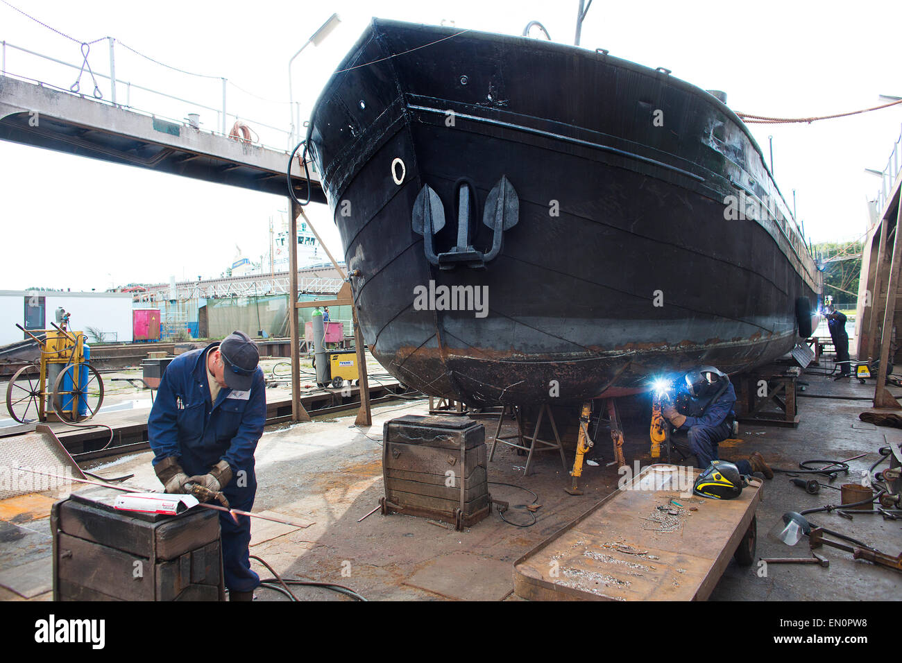 welding on a ship in Holland Stock Photo - Alamy