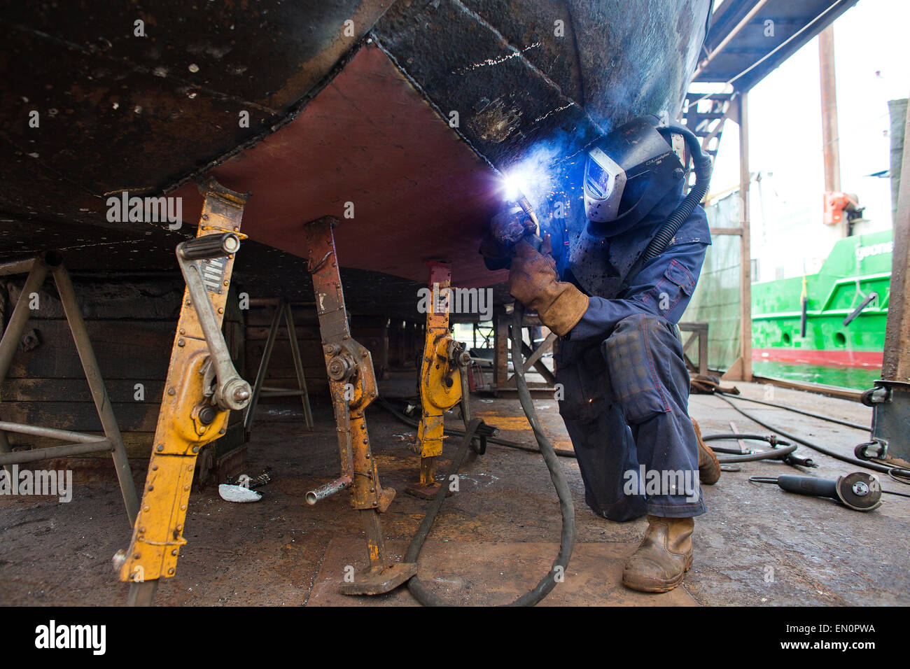 welding on a ship in Holland Stock Photo - Alamy