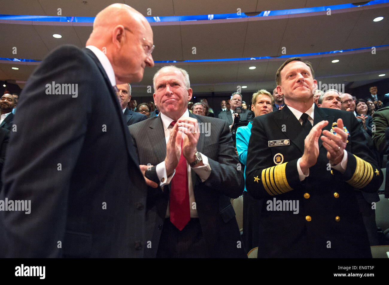 McLean, Virginia. 24th Apr, 2015. CIA Director John Brennan (C) and ...