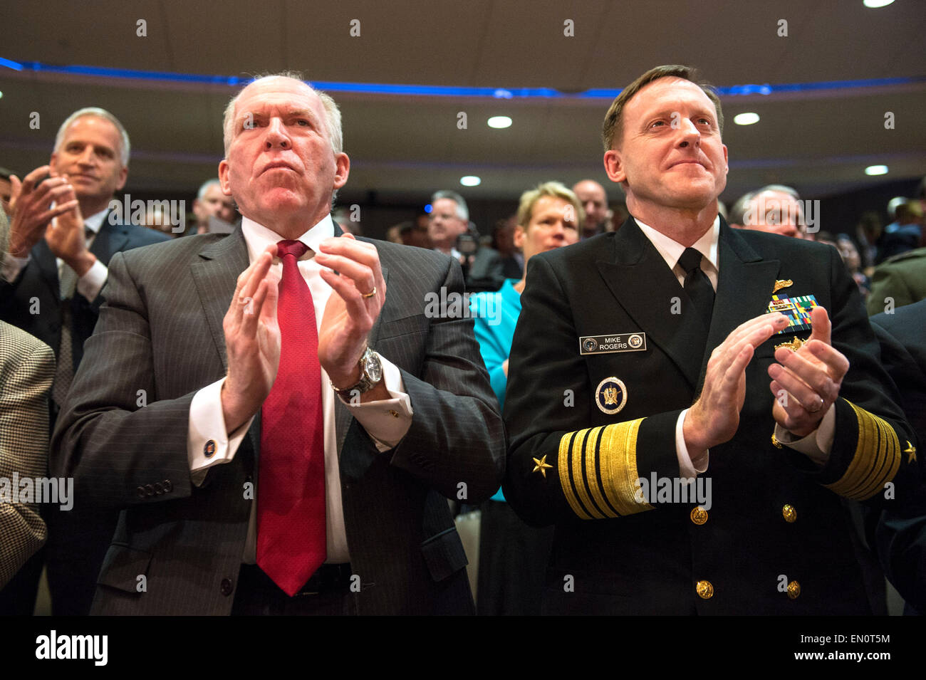 McLean, Virginia. 24th Apr, 2015. CIA Director John Brennan (L) and ...