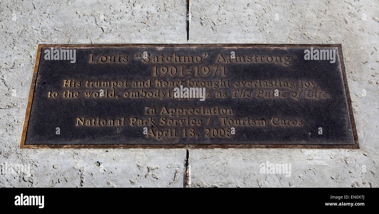 New Orleans,Louisiana: Louis Armstrong statue info on a plate next to ...