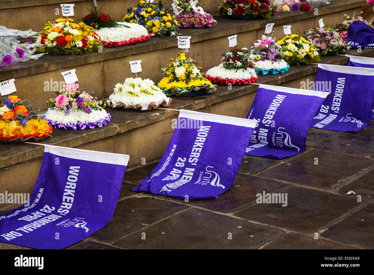 Workers Memorial Day tributes in Preston, Lancashire, UK April 2015 ...