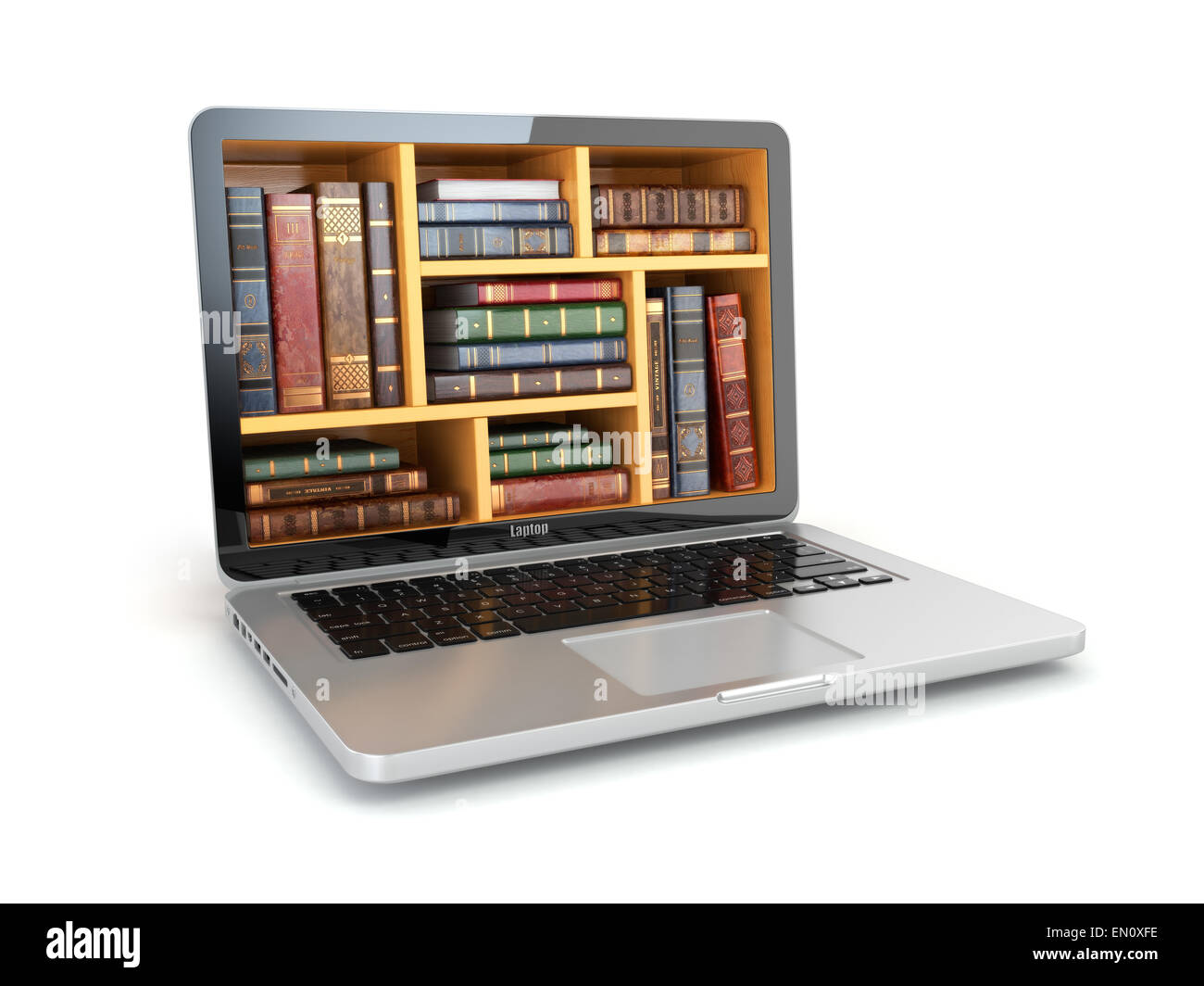 E-learning education internet library or book store. Laptop and vintage ...