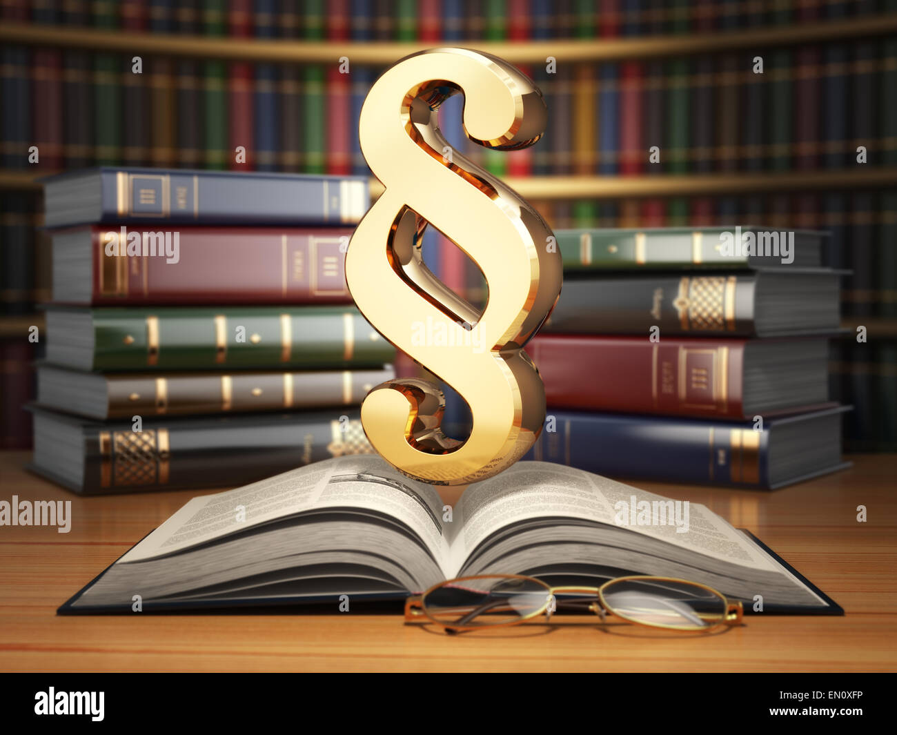 Paragraph sign on the vintage book in library. Law concept. 3d Stock ...
