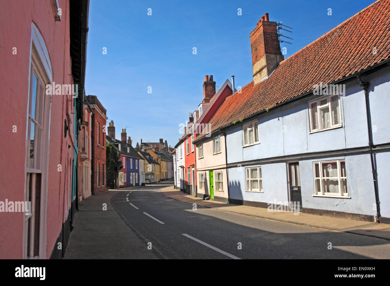 A view of old buildings in Bridge Street in the town of Bungay, Suffolk ...