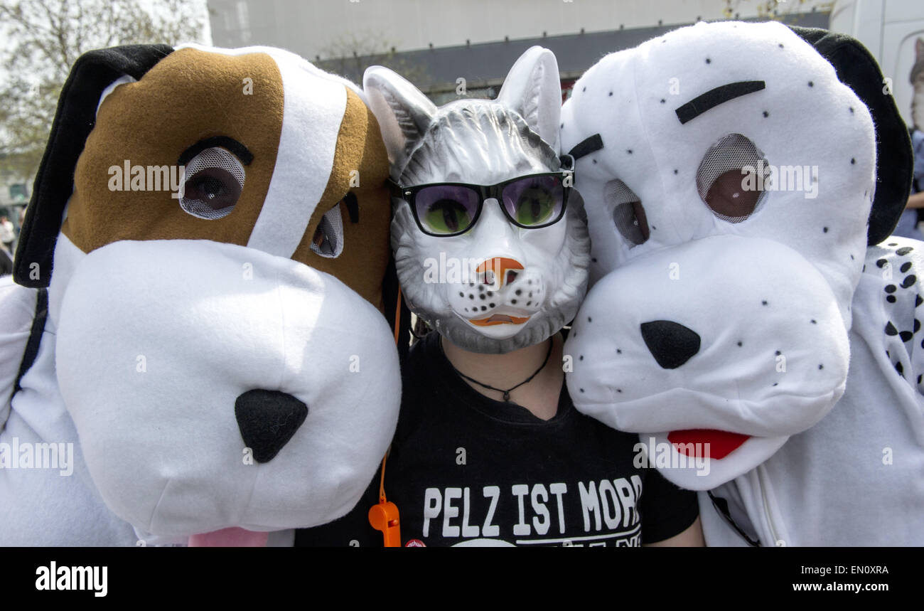 Berlin, Germany. 25th Apr, 2015. Protesters wearing animal costumes and ...