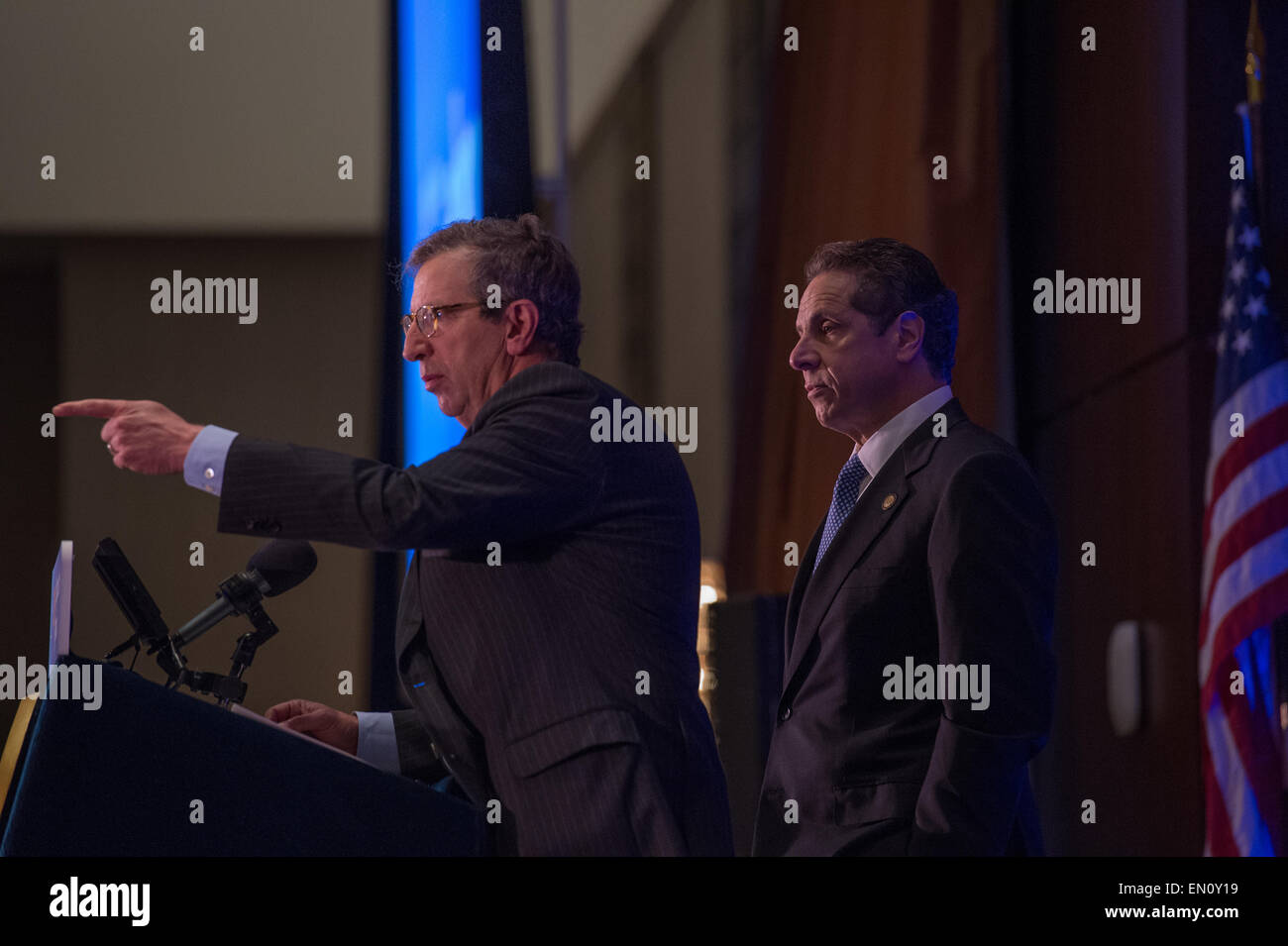 Manhattan, New York, USA. 24th Apr, 2015. BILL RUDIN gestures as ...