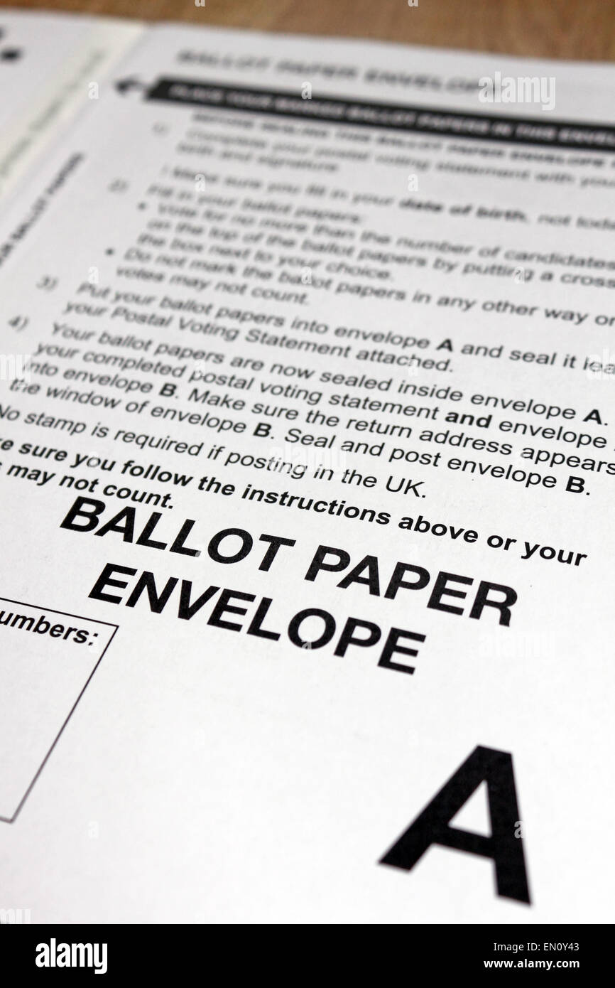 Epsom Surrey England UK. 25th April 2015. Postal ballot papers arrive ...