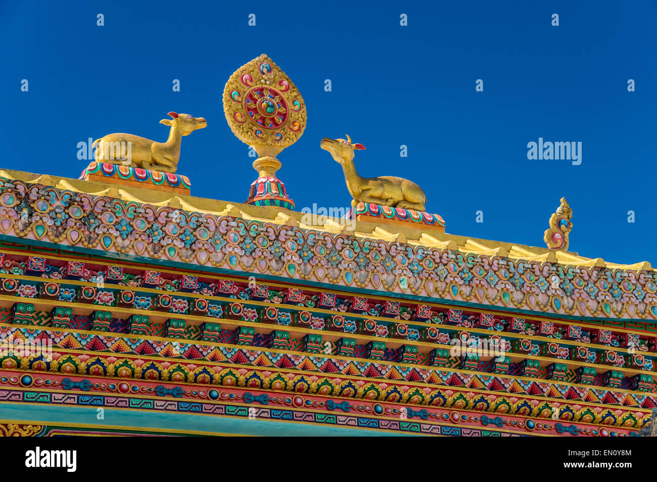 Architectural detail of Buddhist Front gate of the monastery Tengboche ...
