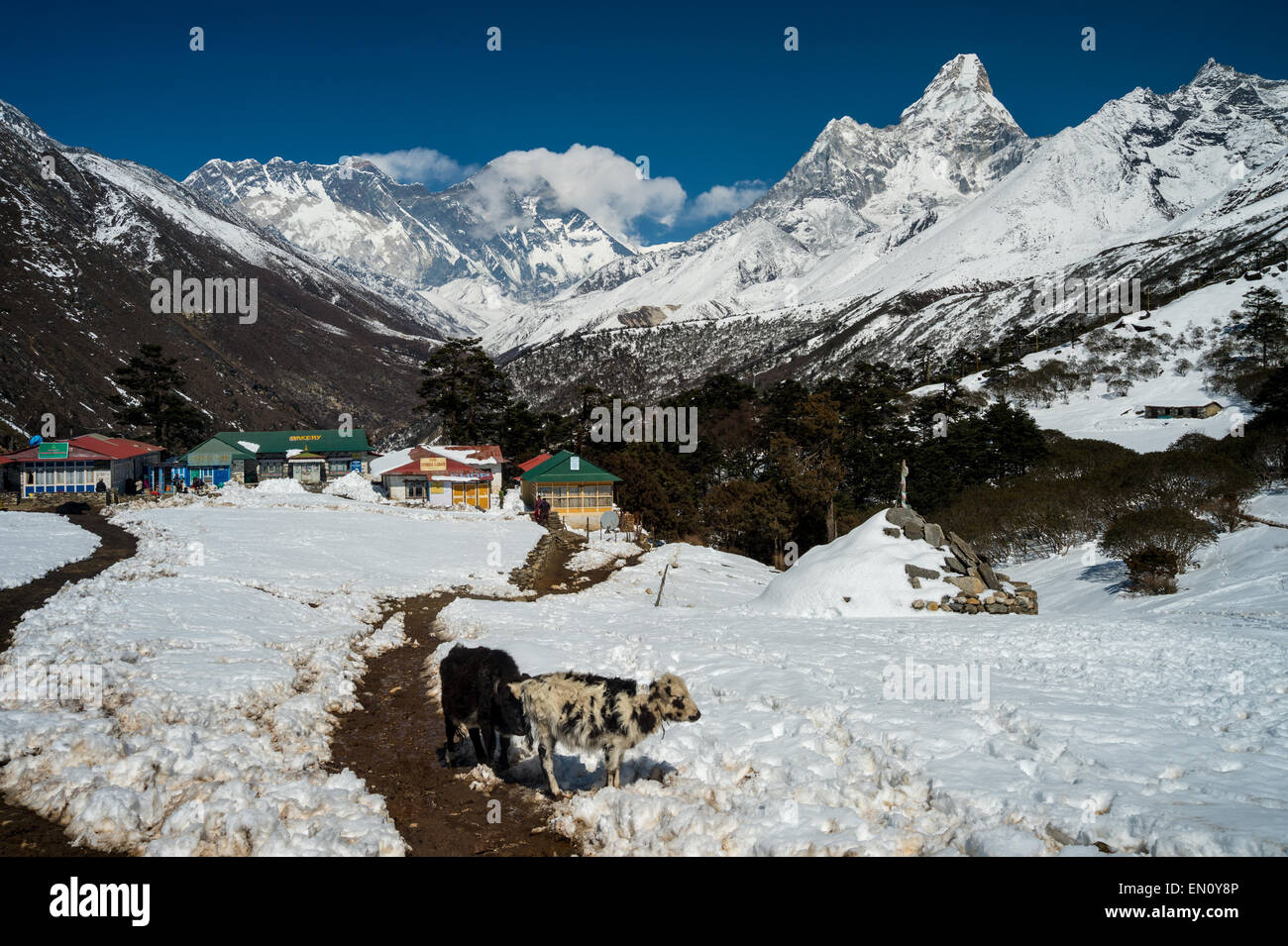 View of Everest, Lhotse, Nuptse, Ama Dablam peaks in the Everest Region ...