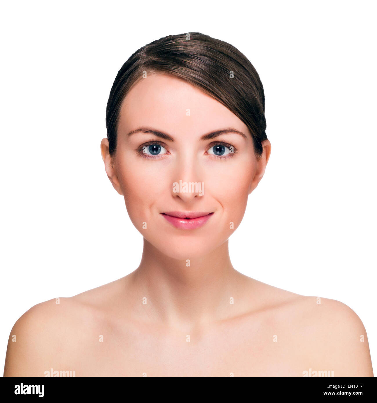 Portrait of beautiful young woman. Clean beauty look. Isolated o Stock ...