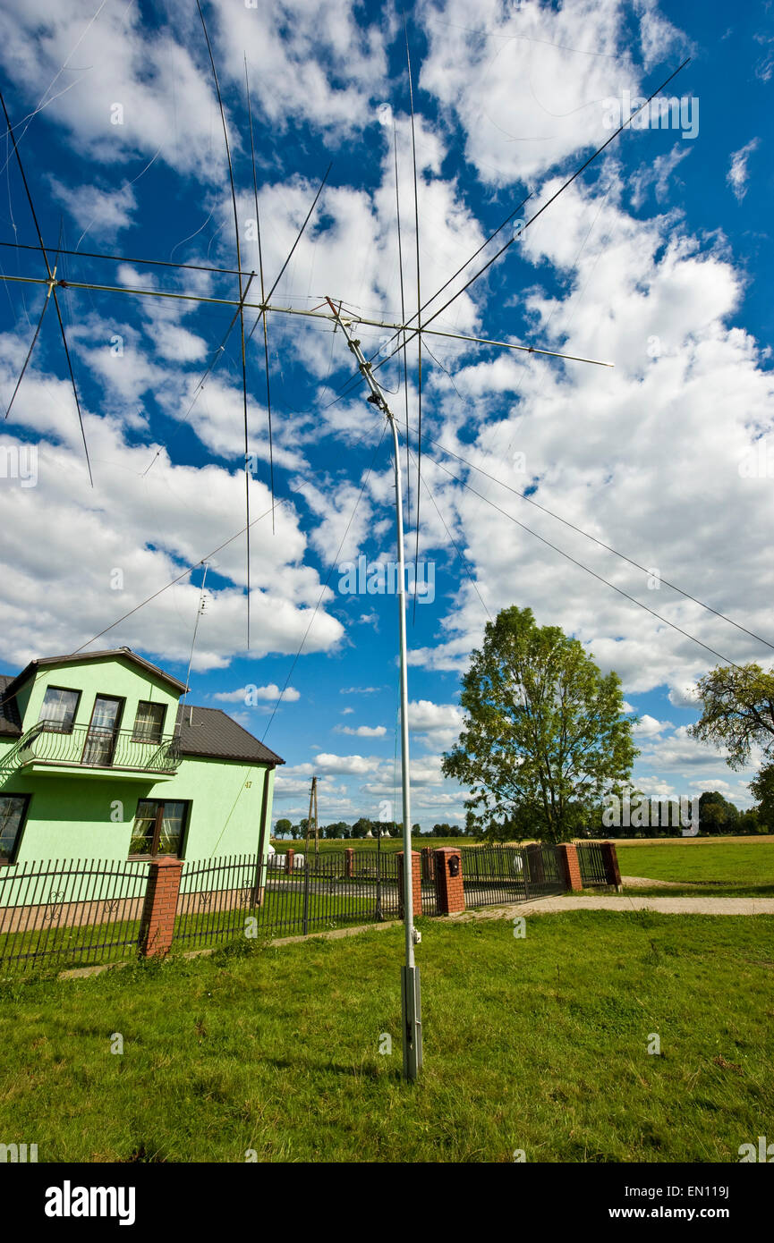 Amateur Radio antenna installation in front of a private house north of ...