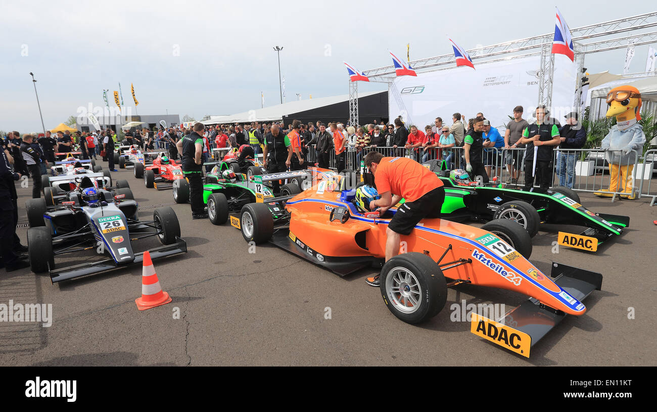 Oschersleben, Germany. 25th Apr, 2015. Formula 4 drivers sit in their ...