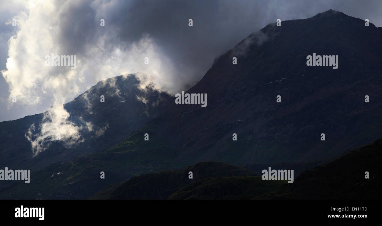 Storm clouds break over Crib Goch and Garnedd Ugain on the Snowdon ...