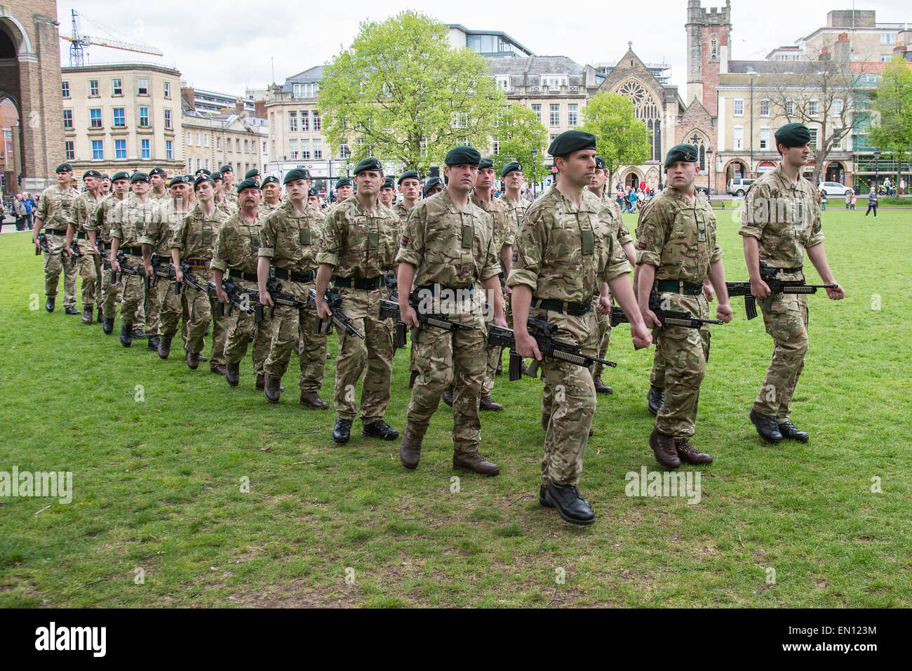 Soldiers from British Army Regiment The Rifles march through the ...