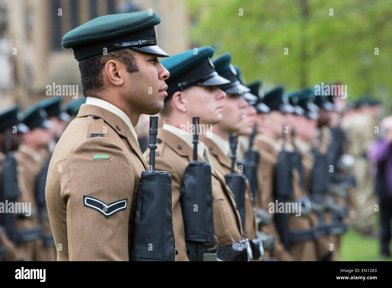 Soldiers from British Army Regiment The Rifles march through the ...