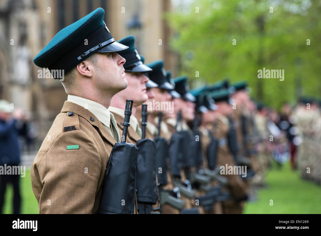 Soldiers from British Army Regiment The Rifles march through the ...