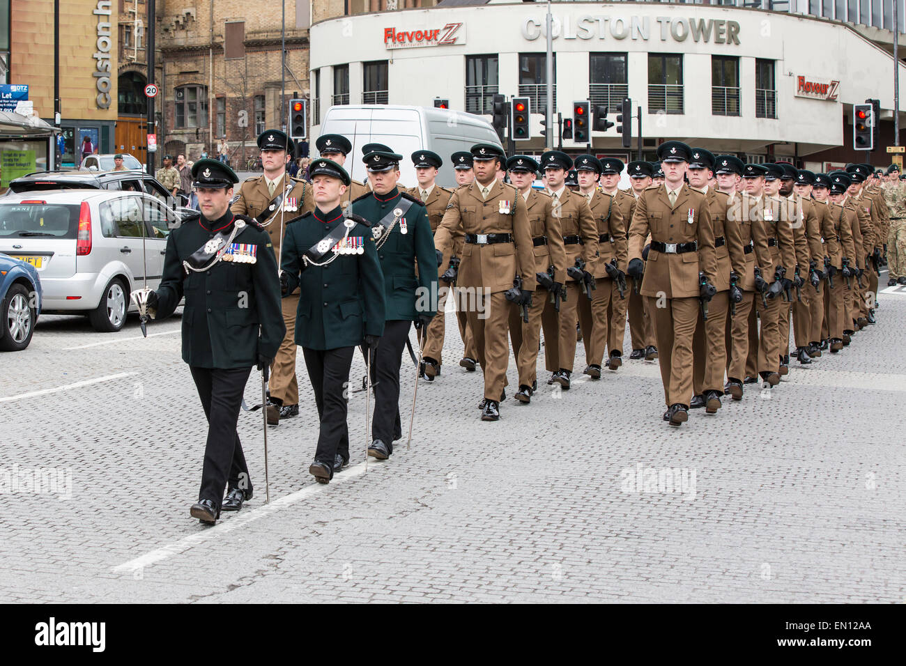 Soldiers from British Army Regiment The Rifles march through the ...