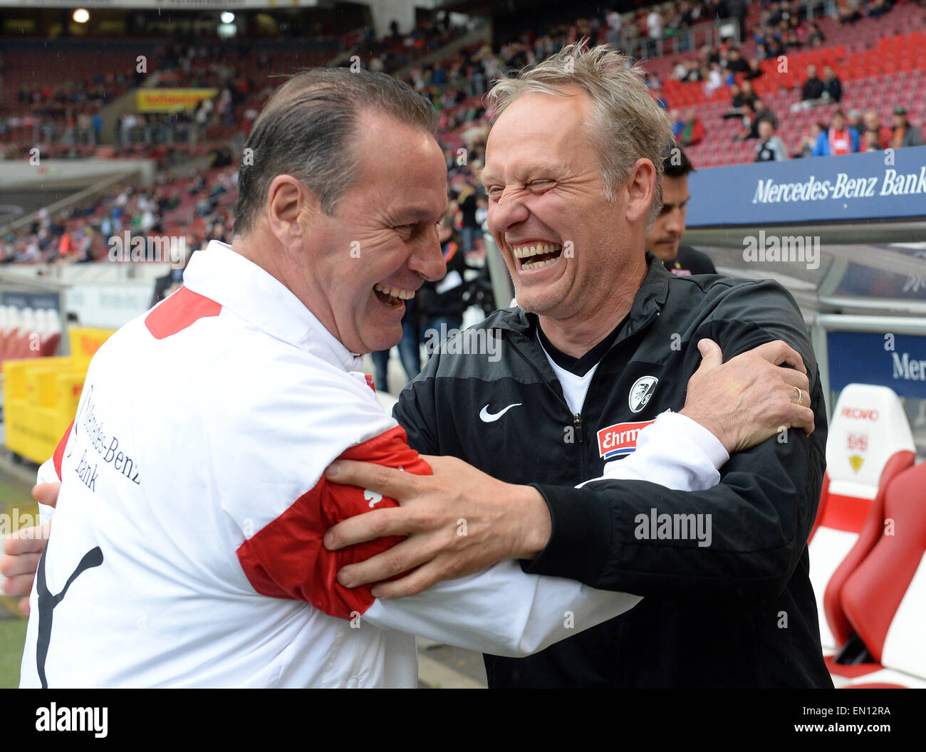 Stuttgart, Germany. 25th Apr, 2015. Stuttgart's coach Huub Stevens (l ...