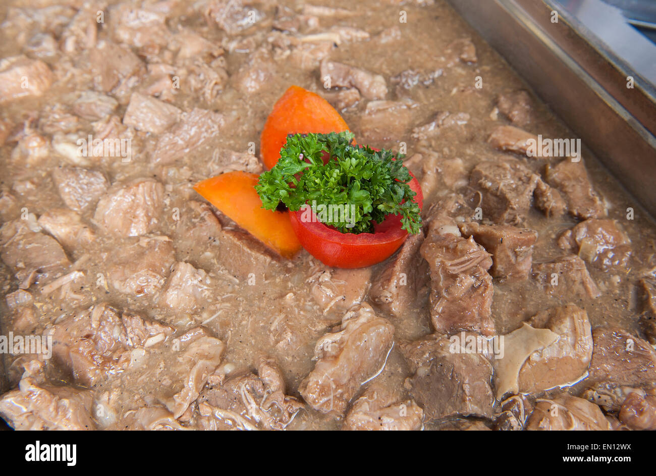 Kebab hala egyptian beef stew on display at a hotel restaurant buffet ...