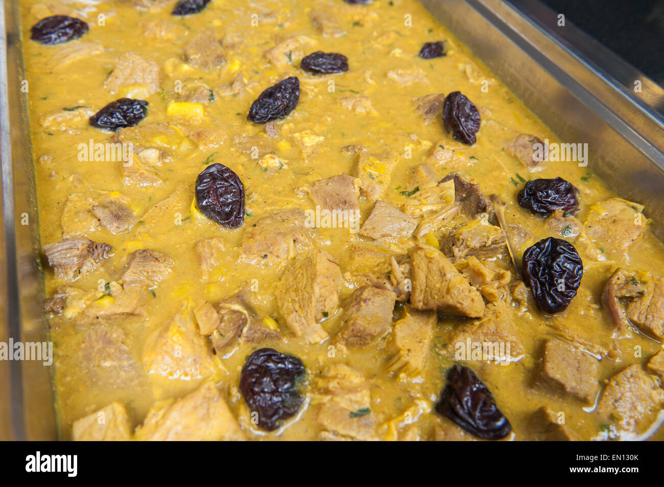 Moroccan style beef stew with dates on display at an oriental ...