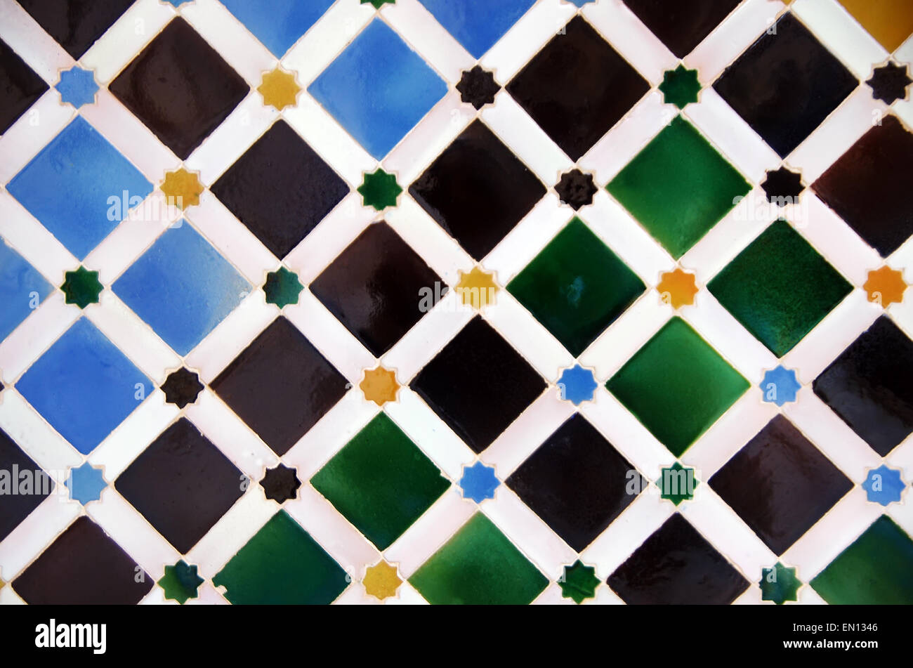 Tile decoration, Alhambra palace, Spain Stock Photo - Alamy