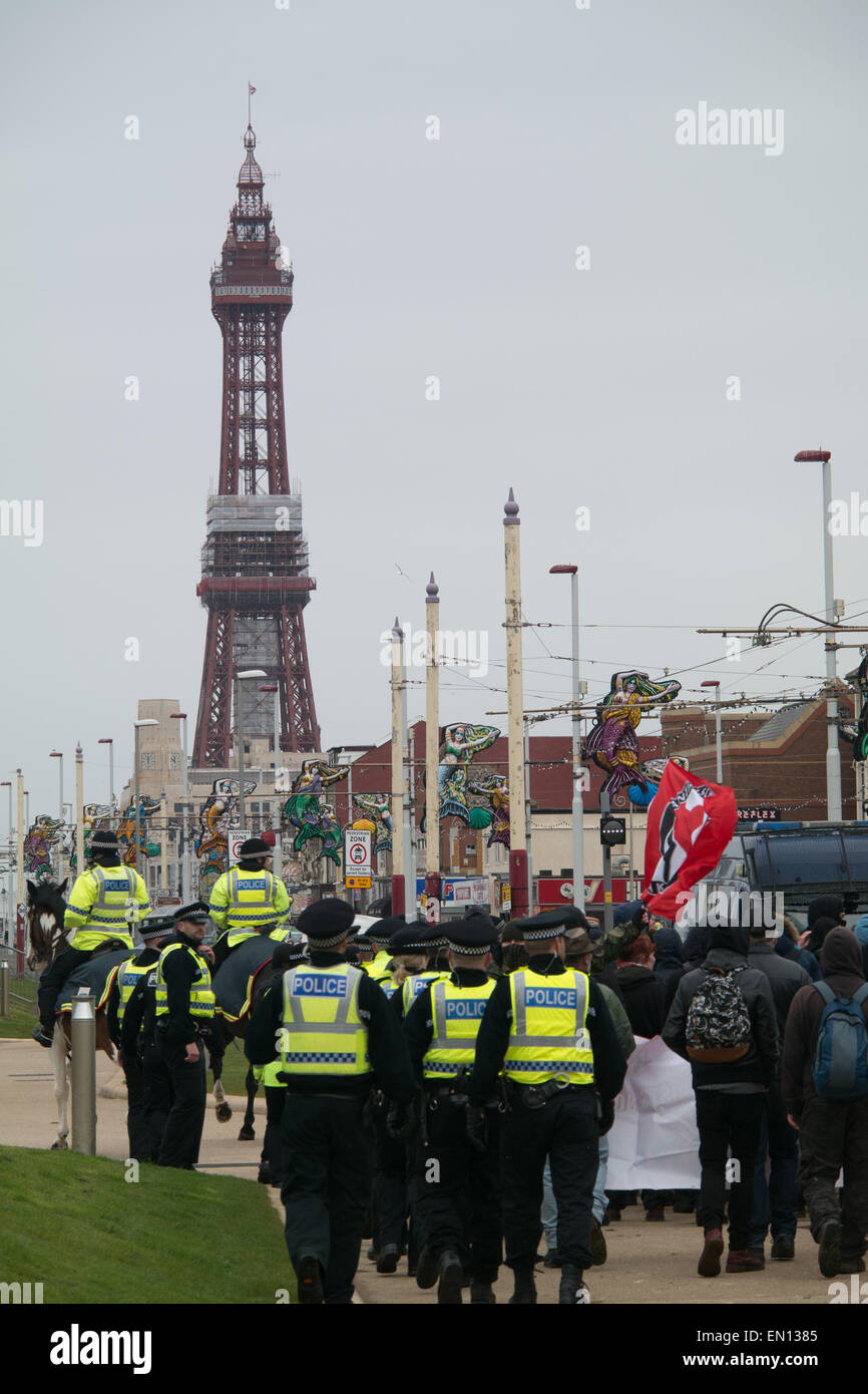 Blackpool UK, 25th April 2015. news, Protestors from the anti-facist ...