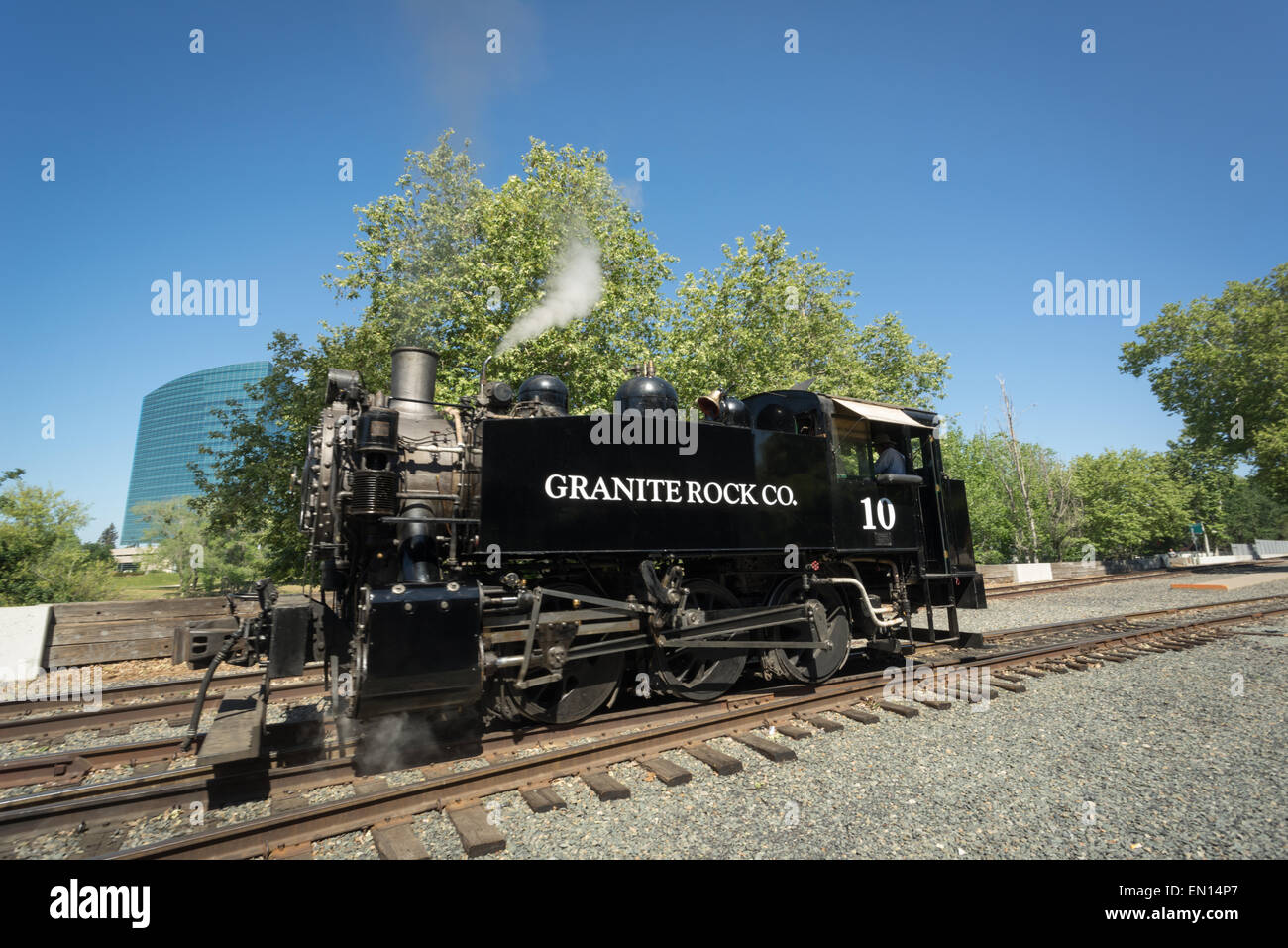 Train in Old Town Sacramento Area Stock Photo - Alamy