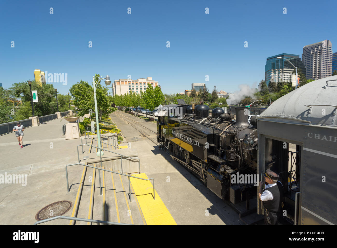 Train in Old Town Sacramento Area Stock Photo - Alamy
