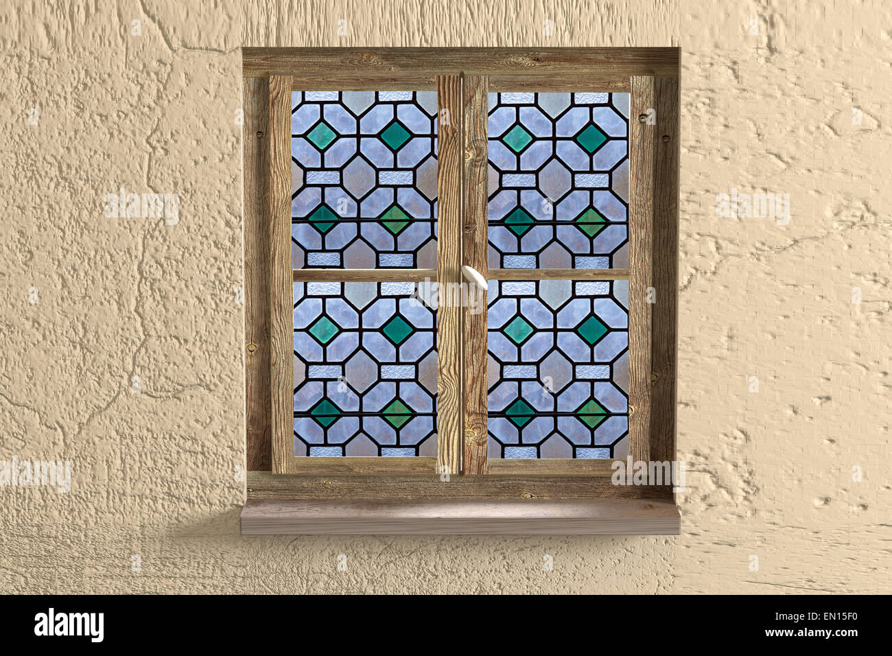 3d rendering of an old window with colored glass Stock Photo - Alamy