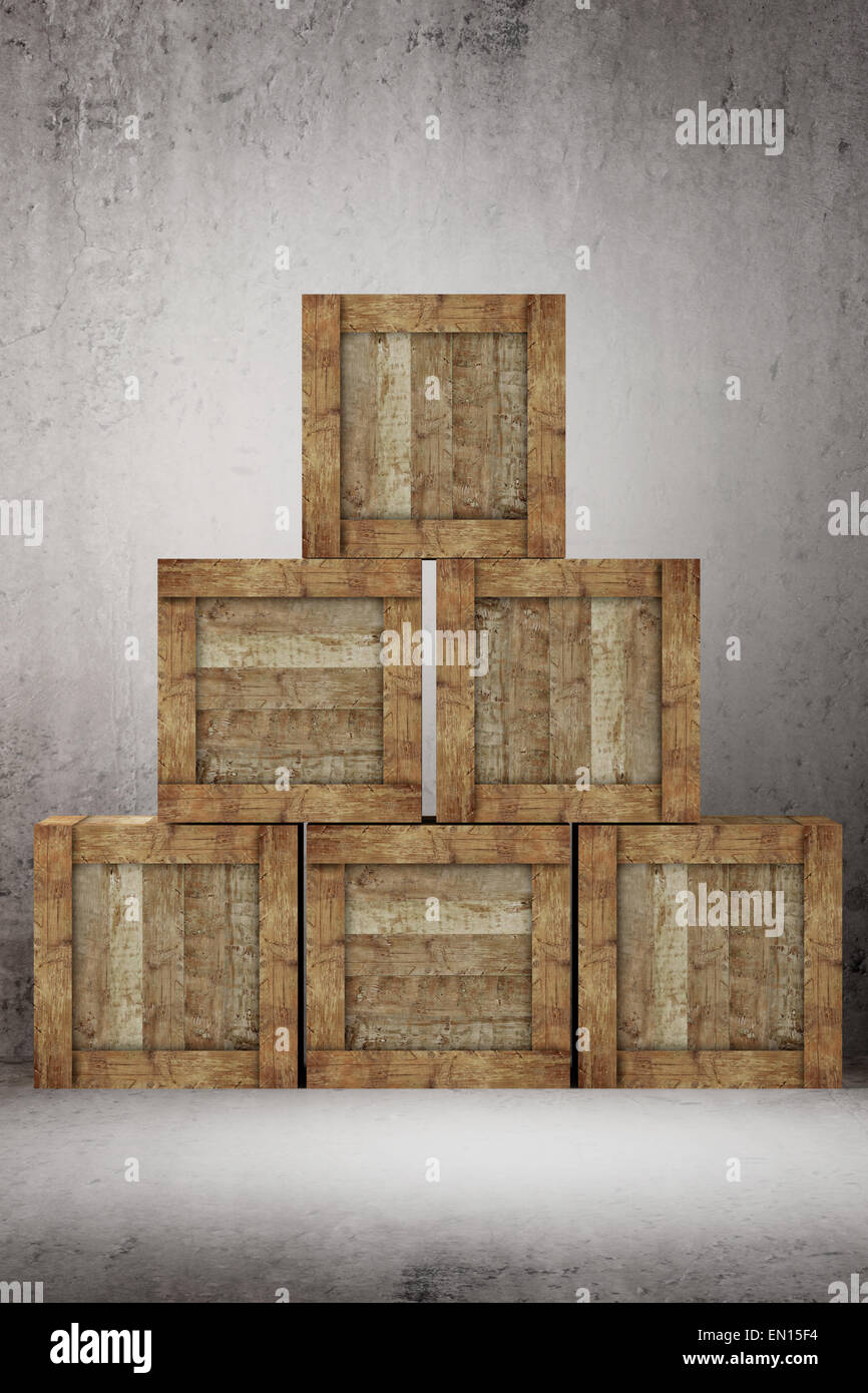 3d rendering of a pile of an old boxes on a warehouse Stock Photo - Alamy