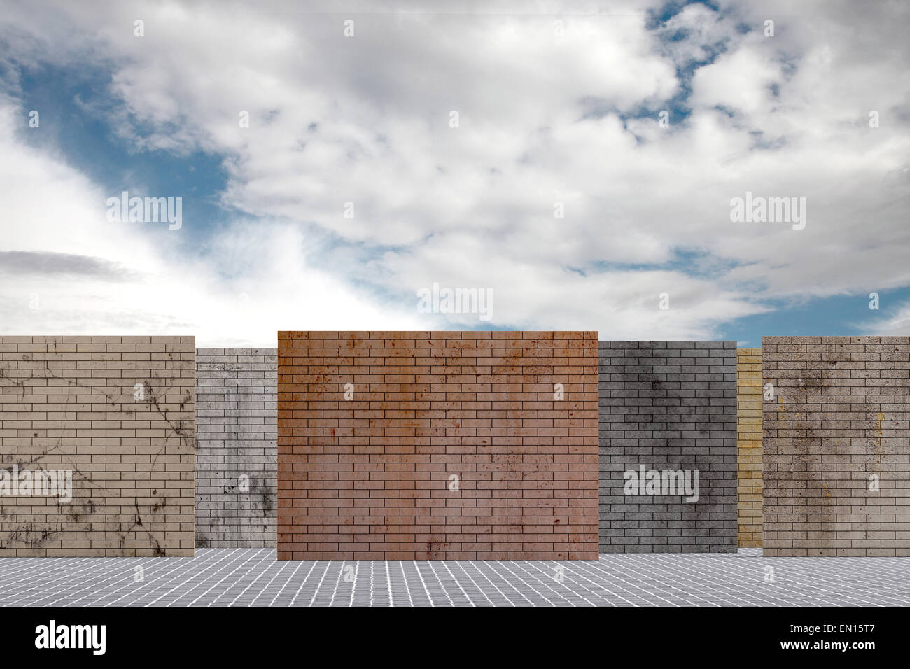 3d rendering of an old and dirty brick walls under a blue sky Stock ...