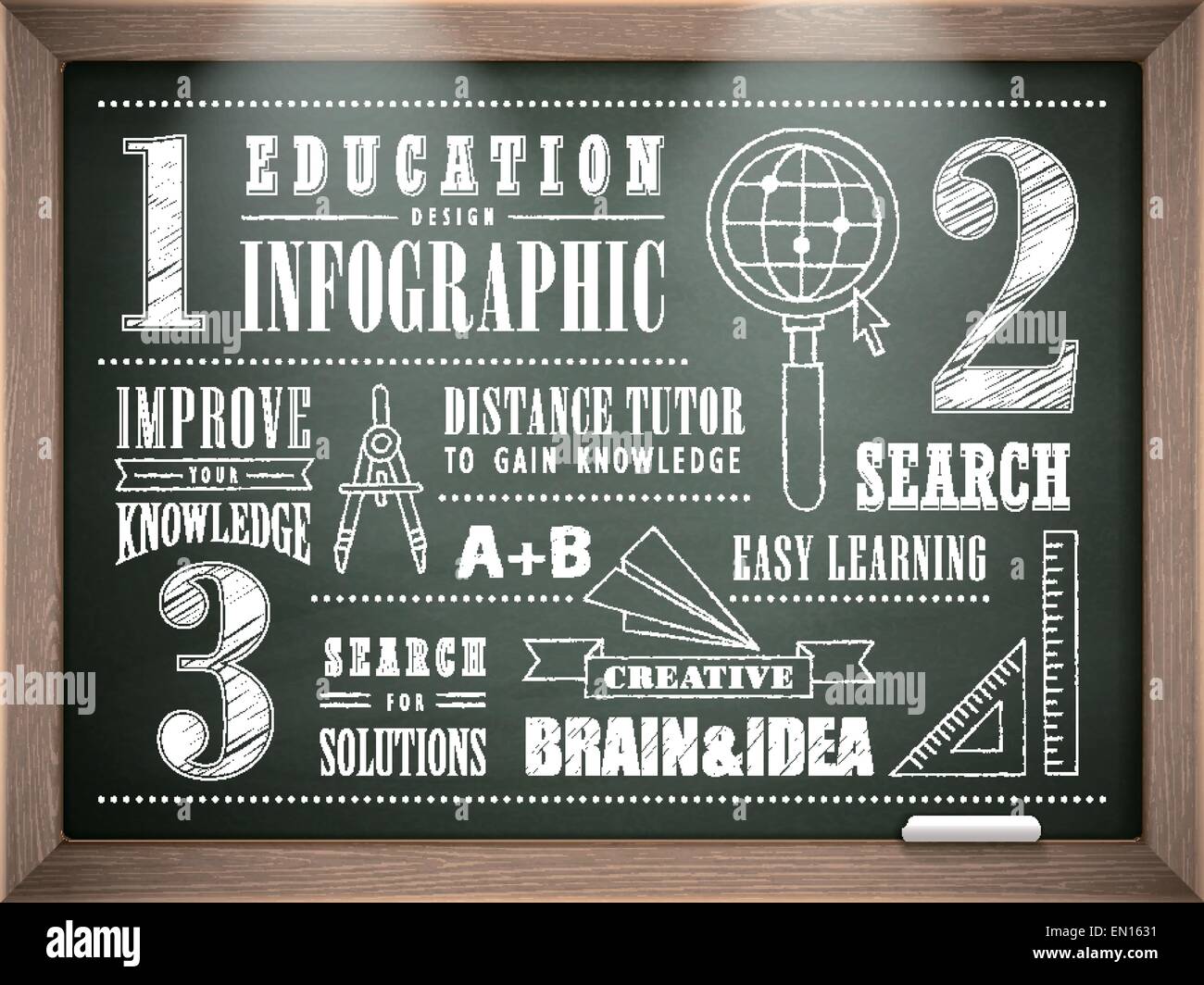 illuminated wooden framed blackboard with infographics written by chalk ...