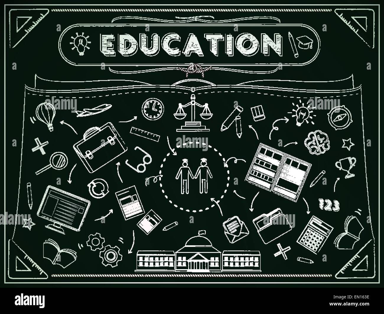 education blackboard with lovely icons drawn by chalk Stock Vector ...