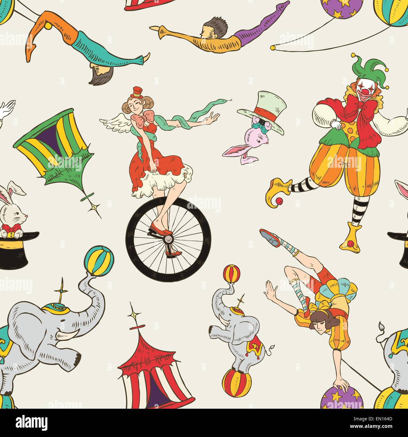 lovely circus collection seamless background isolated over grey Stock ...
