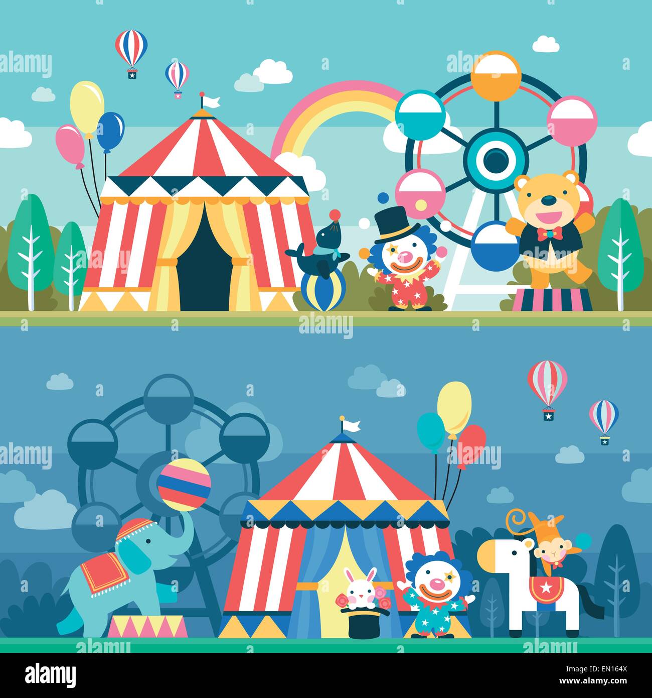 lovely circus performance scene set in flat design Stock Vector Image ...