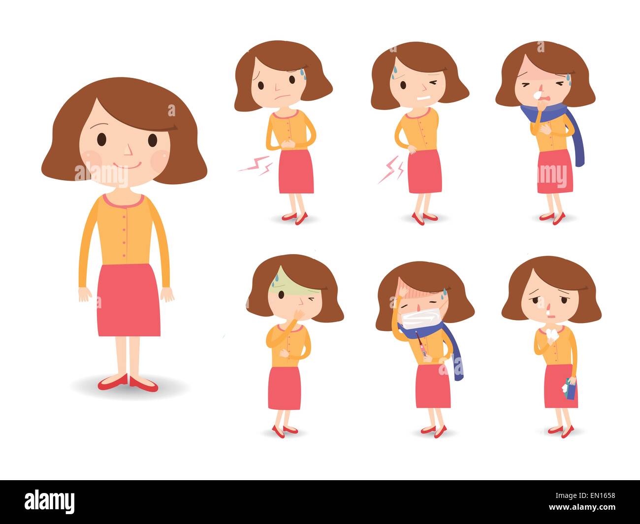 various sickness symptoms in cartoon style isolated over white ...