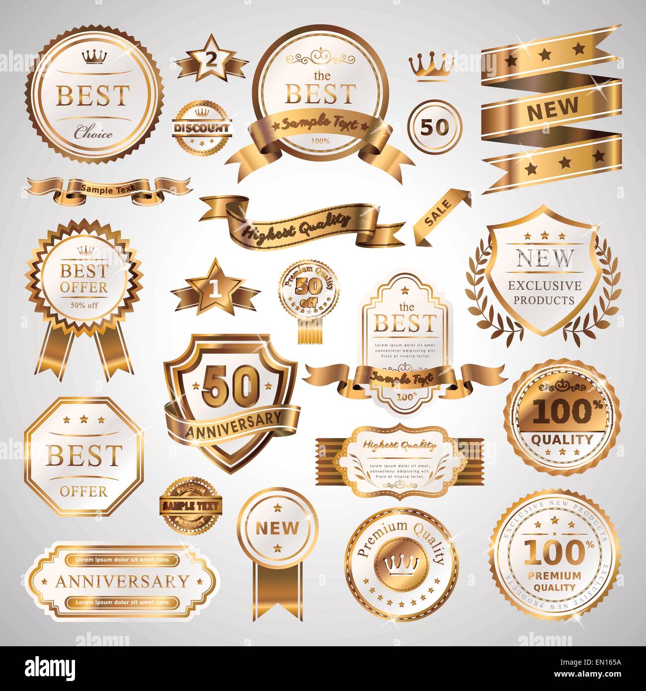 golden business labels set isolated over grey background Stock Vector ...