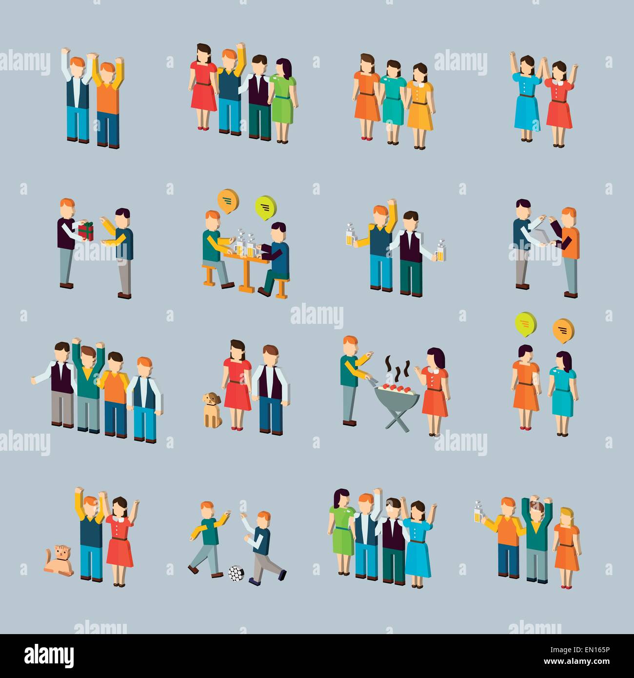 social activity isometric icon set isolated over blue background Stock ...