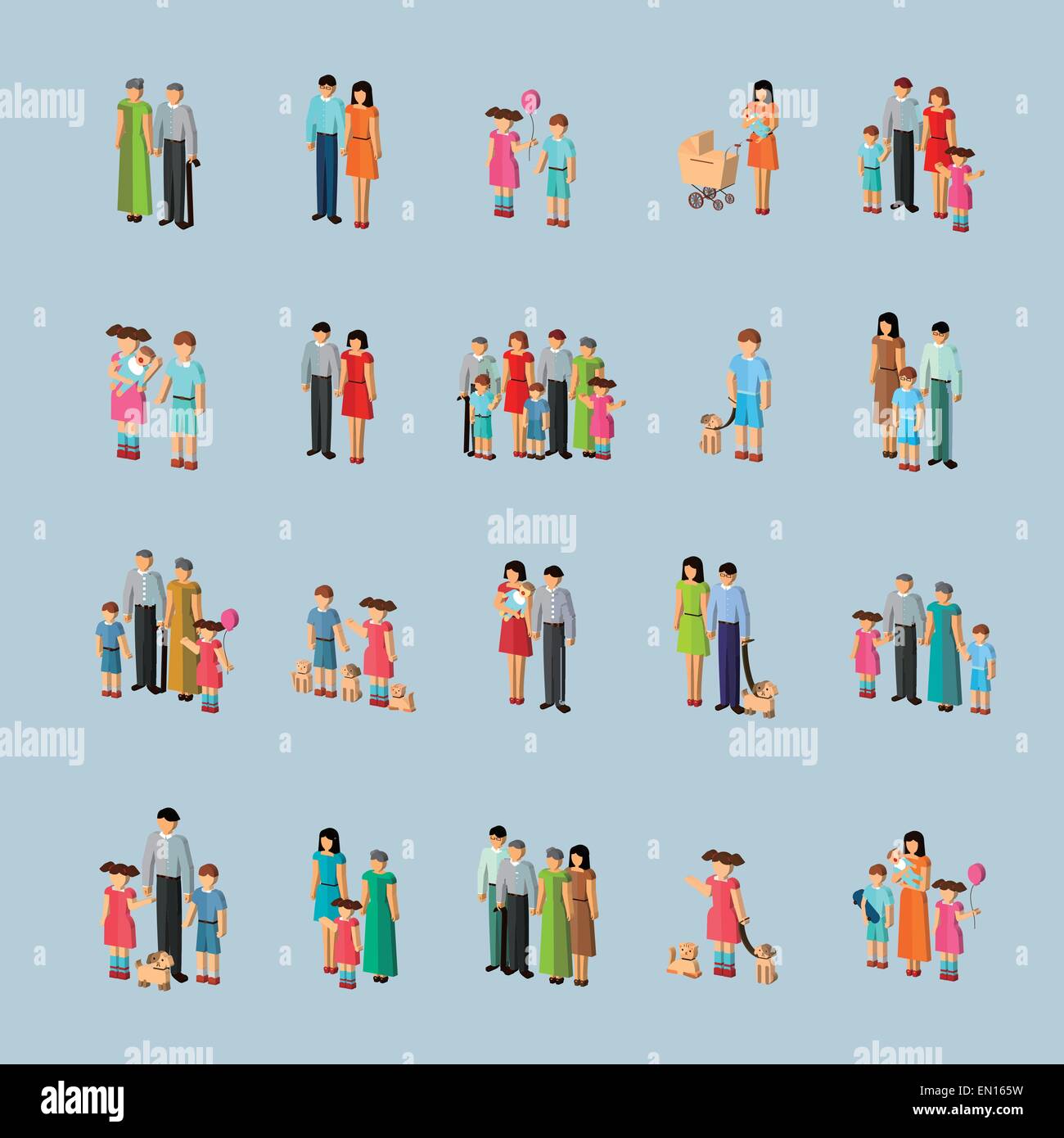 family concept isometric icons set over blue background Stock Vector ...