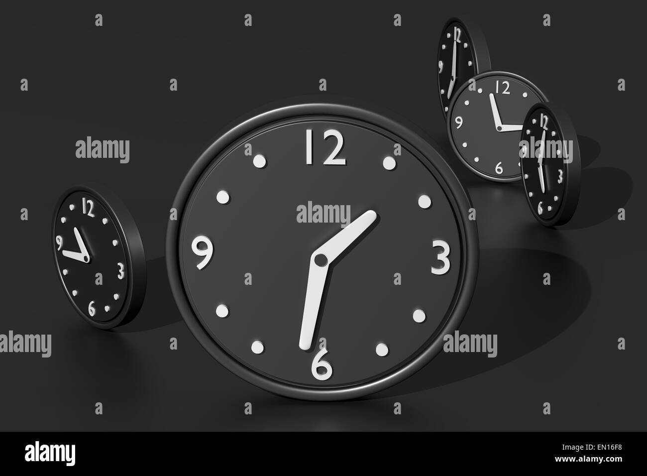 3d rendering of a composition with a lot of black clocks Stock Photo ...
