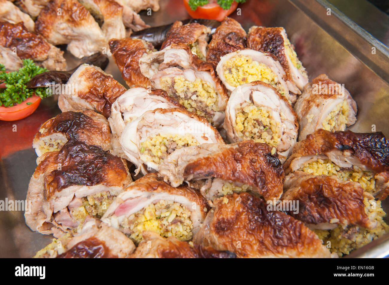 Closeup detail of topkapi chicken dish on display at an oriental ...
