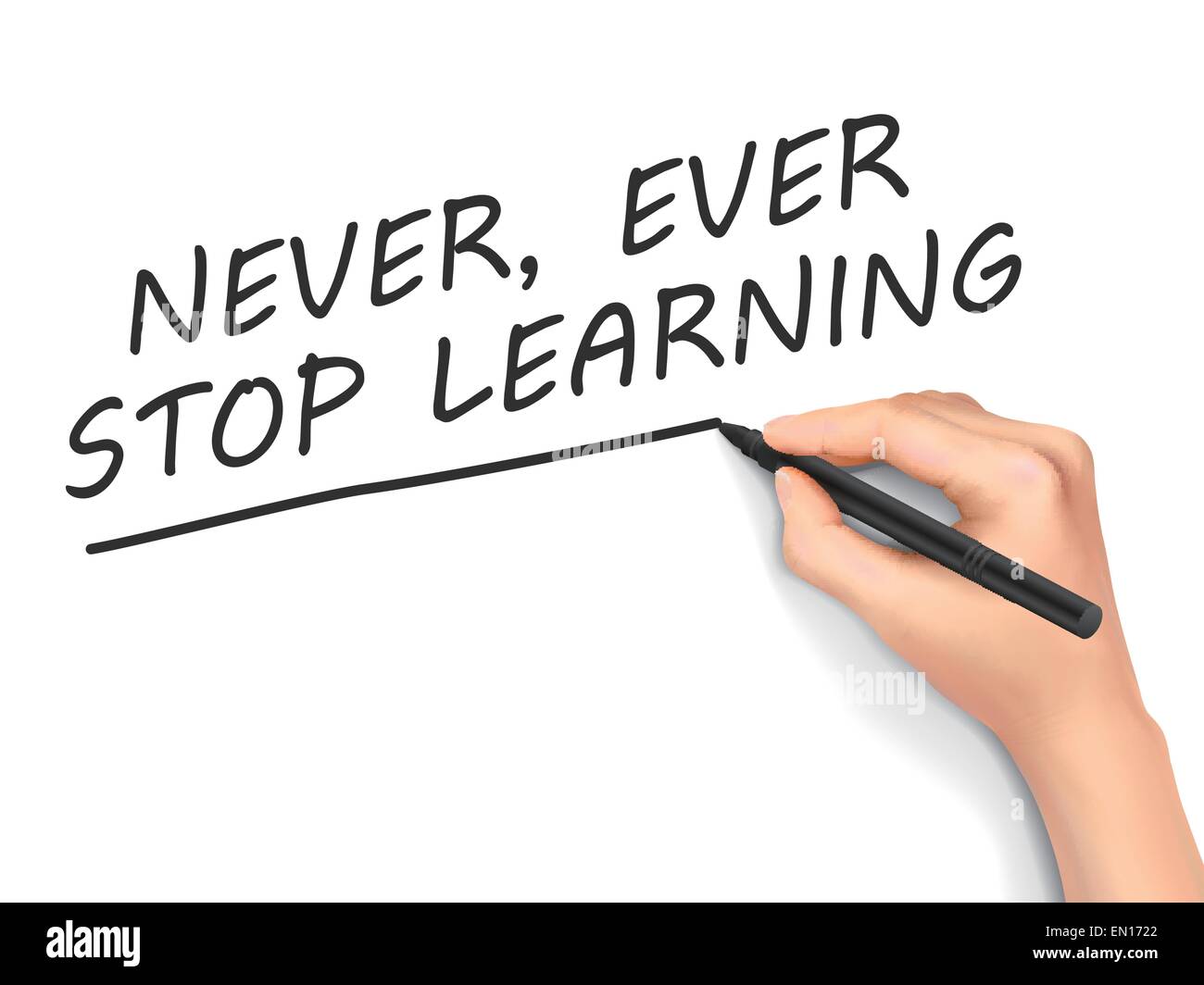 never ever stop learning words written by hand over white background ...