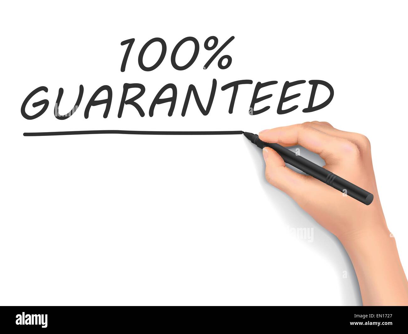 100 percent guaranteed words written by hand on white background Stock ...