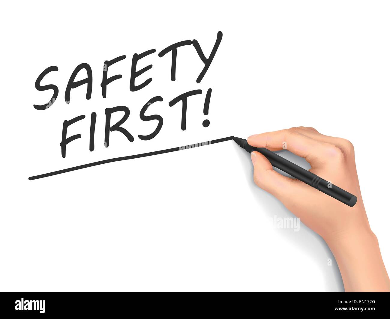 safety first words written by hand on white background Stock Vector ...