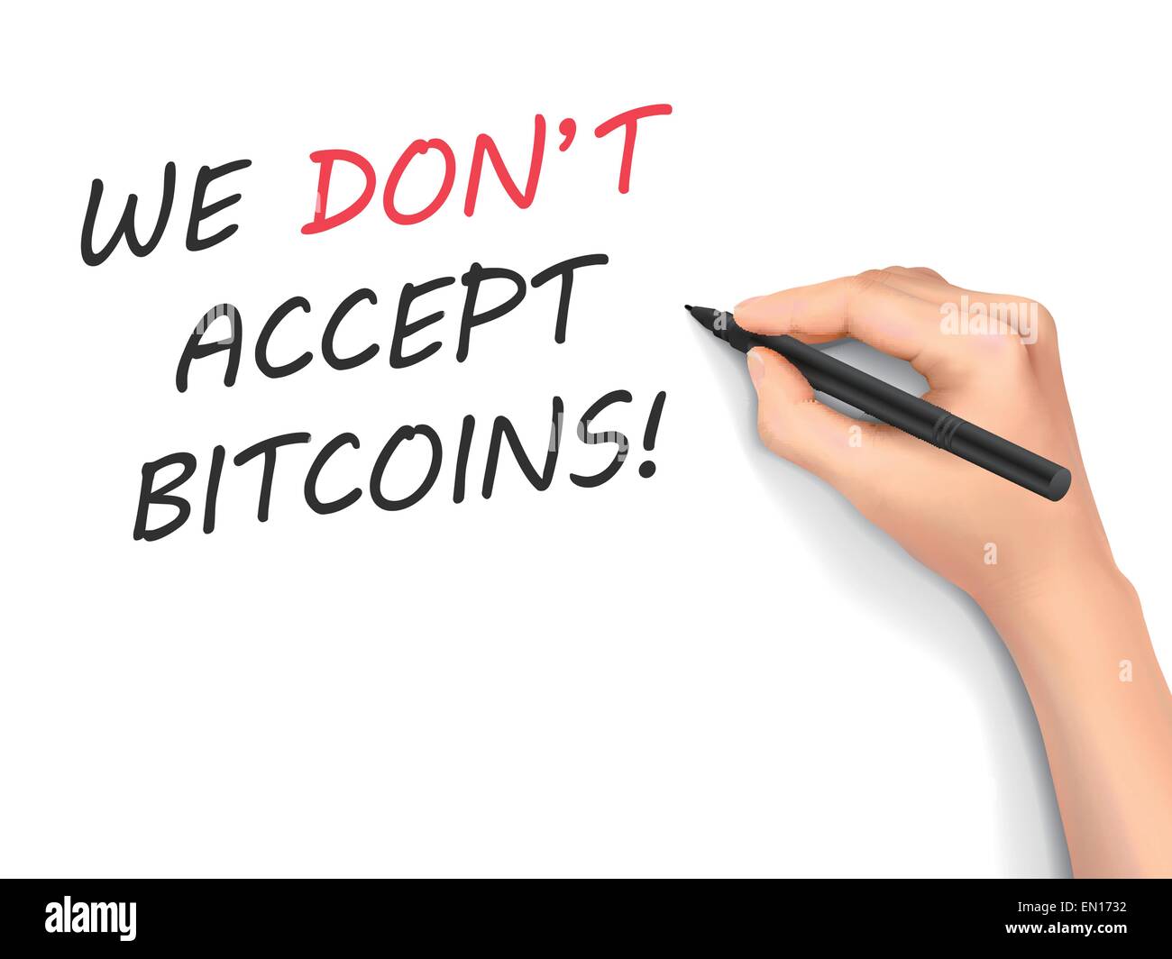 we don't accept bitcoins written by hand over white background Stock ...