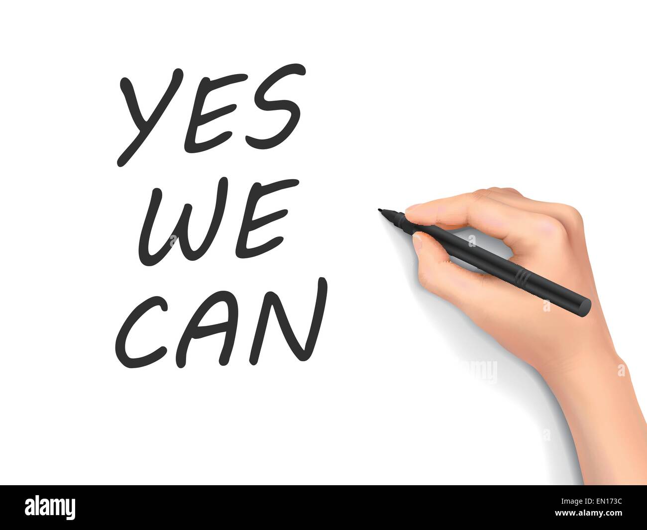 yes we can words written by hand on white background Stock Vector Image ...