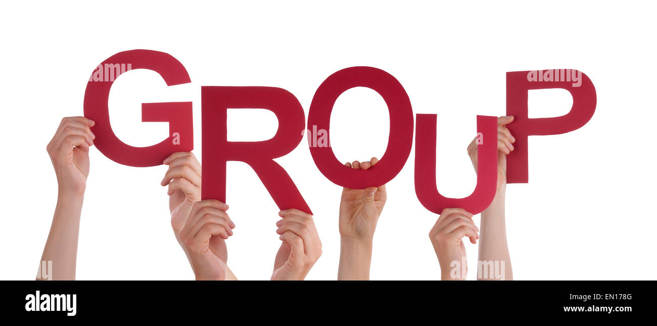 Many Caucasian People And Hands Holding Red Letters Or Characters ...