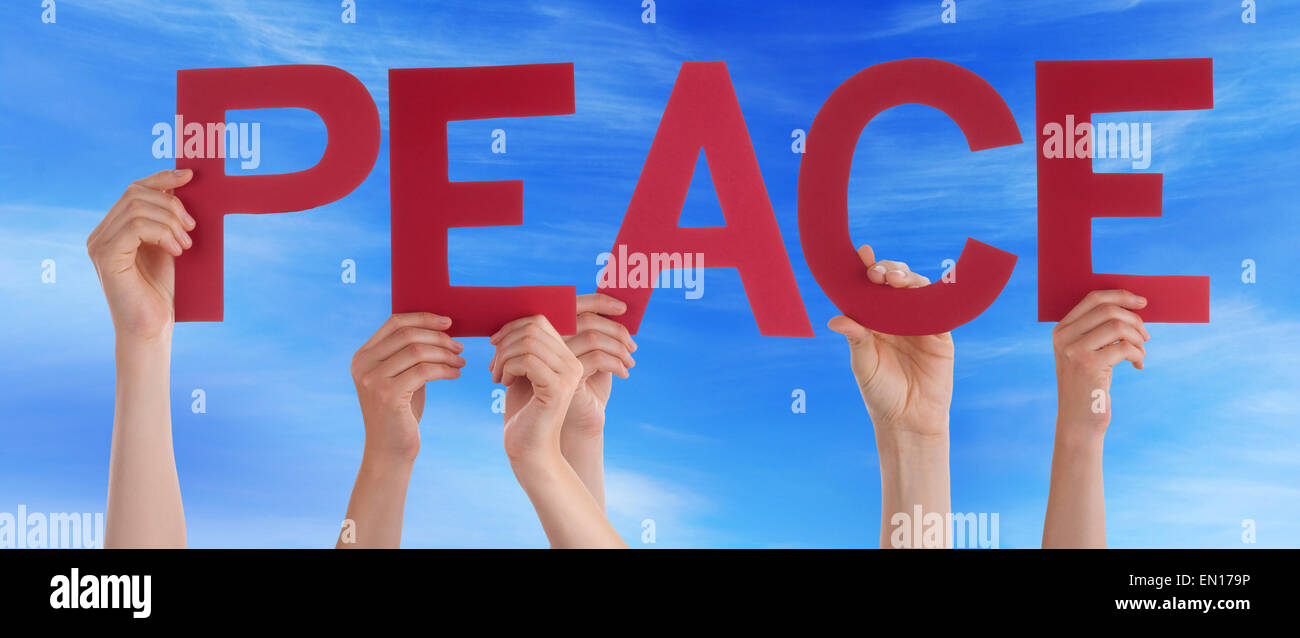 Many Caucasian People And Hands Holding Red Straight Letters Or ...